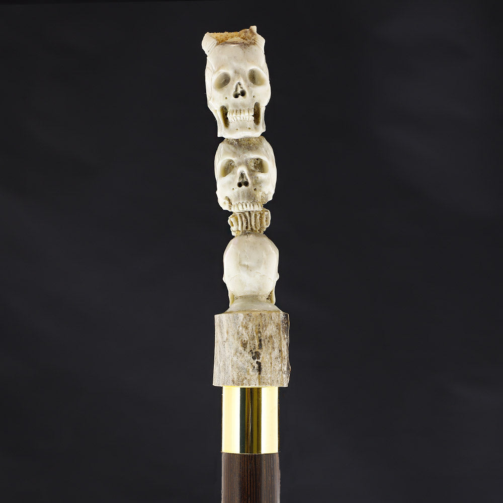 Hear, Speak & See No Evil Bone Handle Walking Cane w/Custom Shaft and