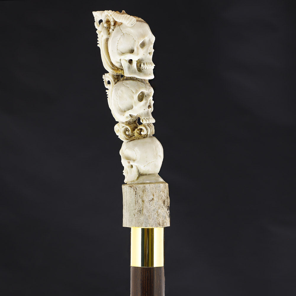 Hear, Speak & See No Evil Bone Handle Walking Cane w/Custom Shaft and