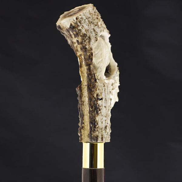 Lion Protects Bear Bone Handle Walking Cane w/Custom Shaft and Collar