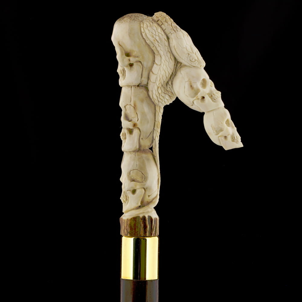 Cycle of Life Skull/Snake Bone Handle Walking Cane w/Custom Shaft and