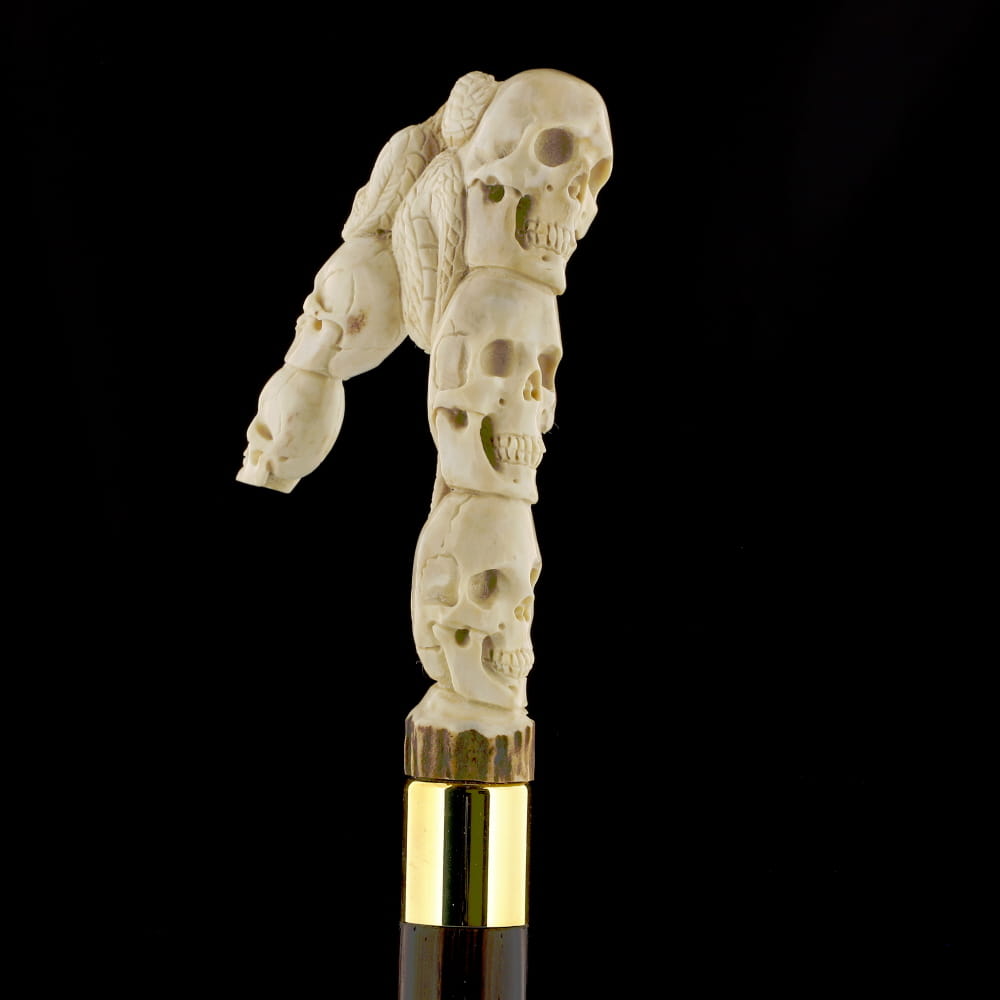 Cycle of Life Skull/Snake Bone Handle Walking Cane w/Custom Shaft and
