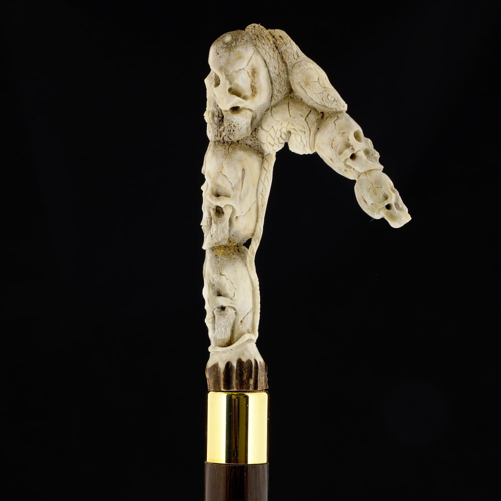 Cycle of Life Skull/Snake Bone Handle Walking Cane w/Custom Shaft and