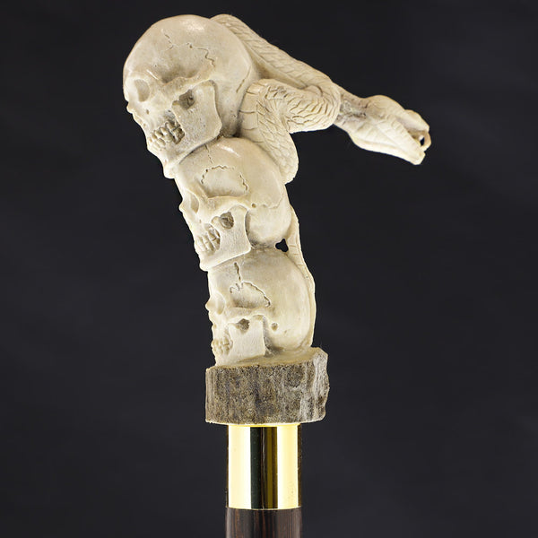 Cycle of Life Skull/Snake Bone Handle Walking Cane w/Custom Shaft and