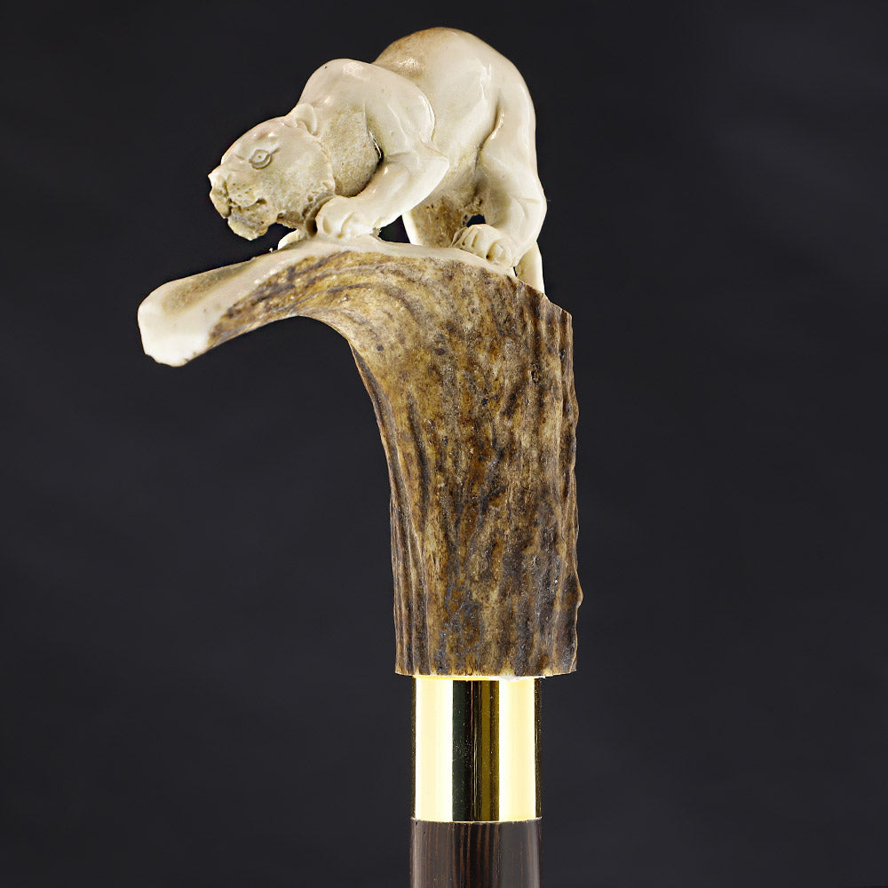 Prowling Panther Bone Handle Walking Cane w/Custom Shaft and Collar