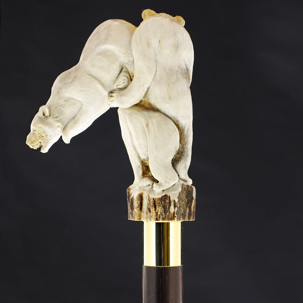 Bear Family Intricate Carved Bone Handle Collector Cane w/Custom