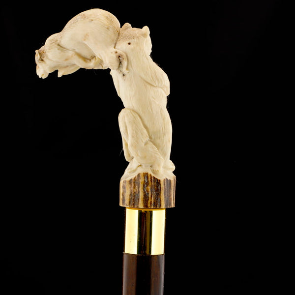 Bear Family Intricate Carved Bone Handle Collector Cane w/Custom
