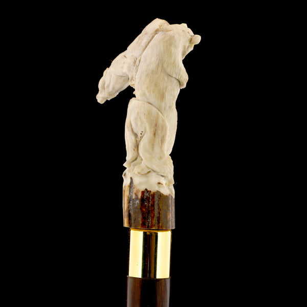 Bear Family Intricate Carved Bone Handle Collector Cane w/Custom