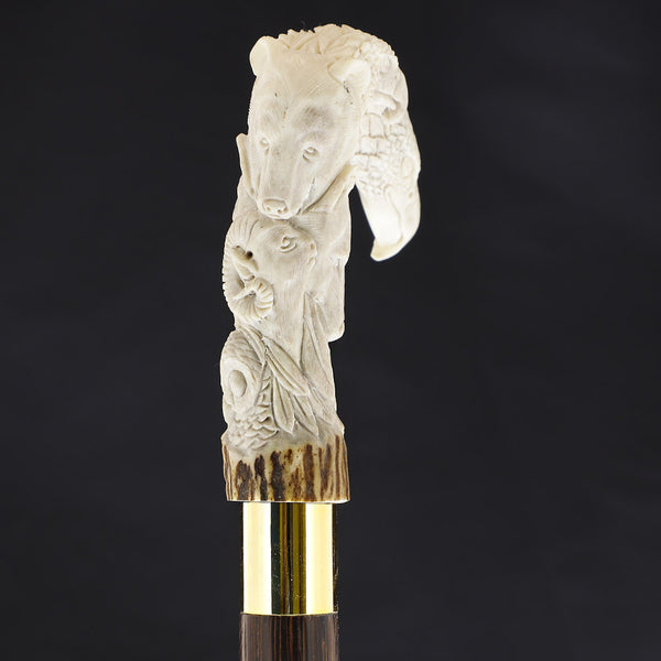 Natures Wildlife Pack Intricate Handcarved Bone Handle Collector Cane