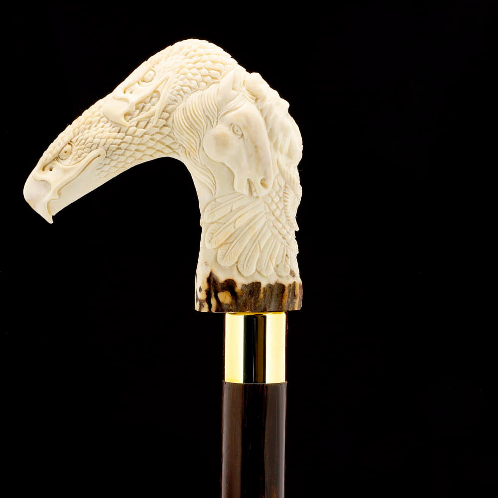 Natures Wildlife Pack Intricate Handcarved Bone Handle Collector Cane