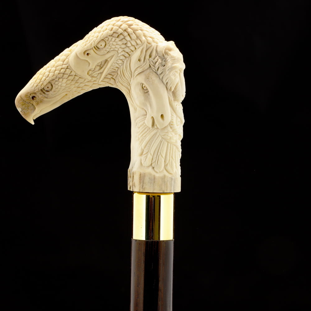 Natures Wildlife Pack Intricate Handcarved Bone Handle Collector Cane