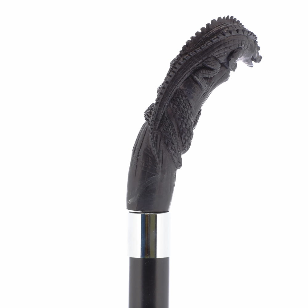 Carved Lizard Dark Buffalo Horn: Collector Cane - Limited Supply
