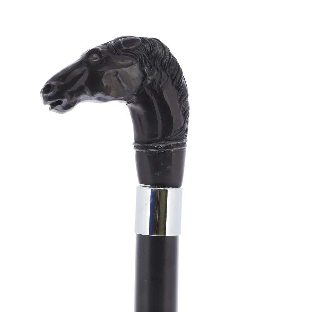 Horse Carving Dark Buffalo Horn Bone Handle Collector Cane w/Custom
