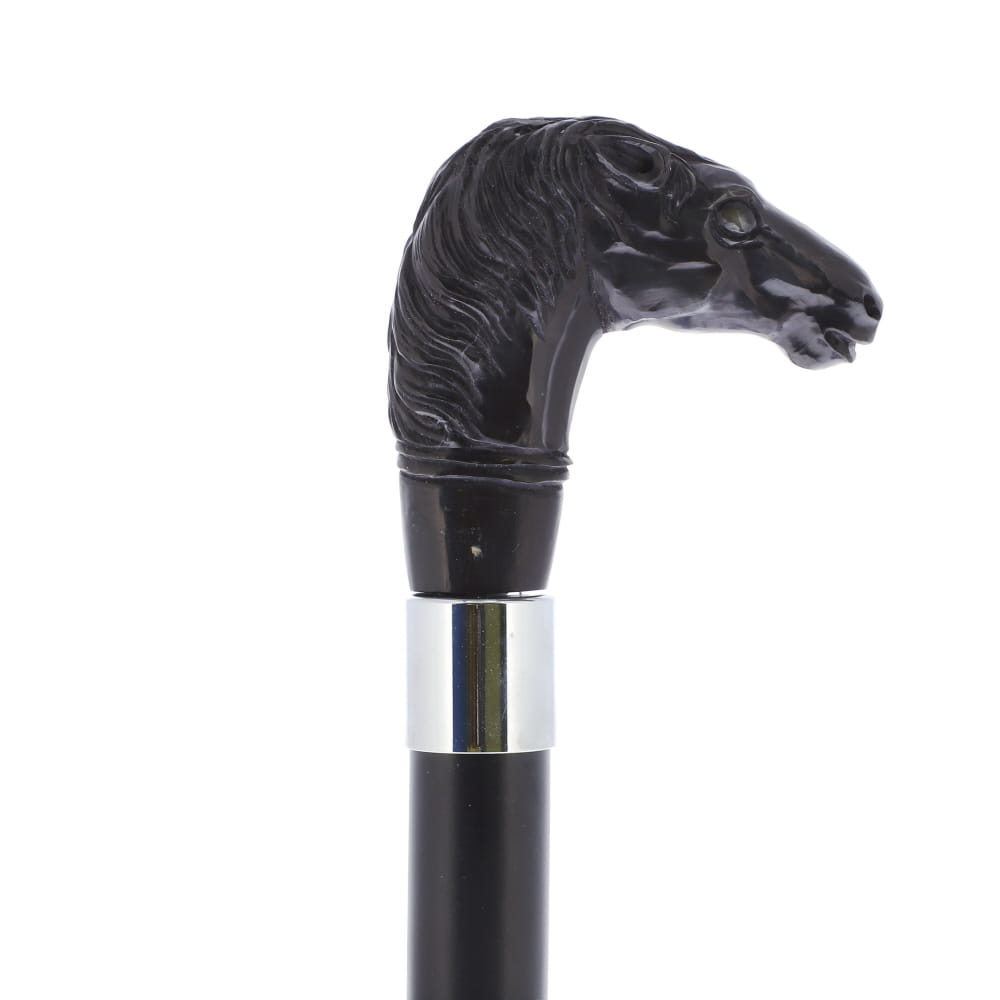 Horse Carving Dark Buffalo Horn Bone Handle Collector Cane w/Custom
