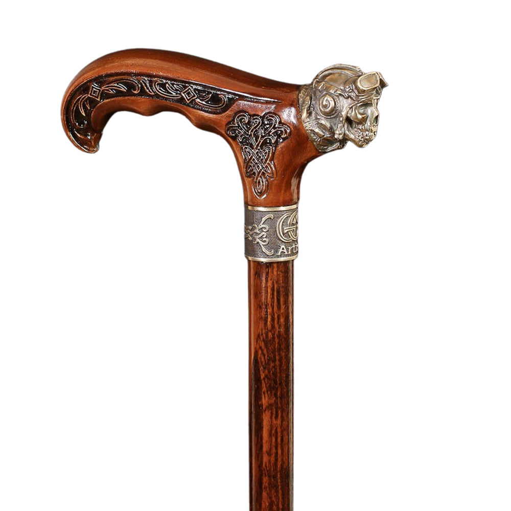 Pilot Aviator Skull Squadron: Bronze Casted Cane