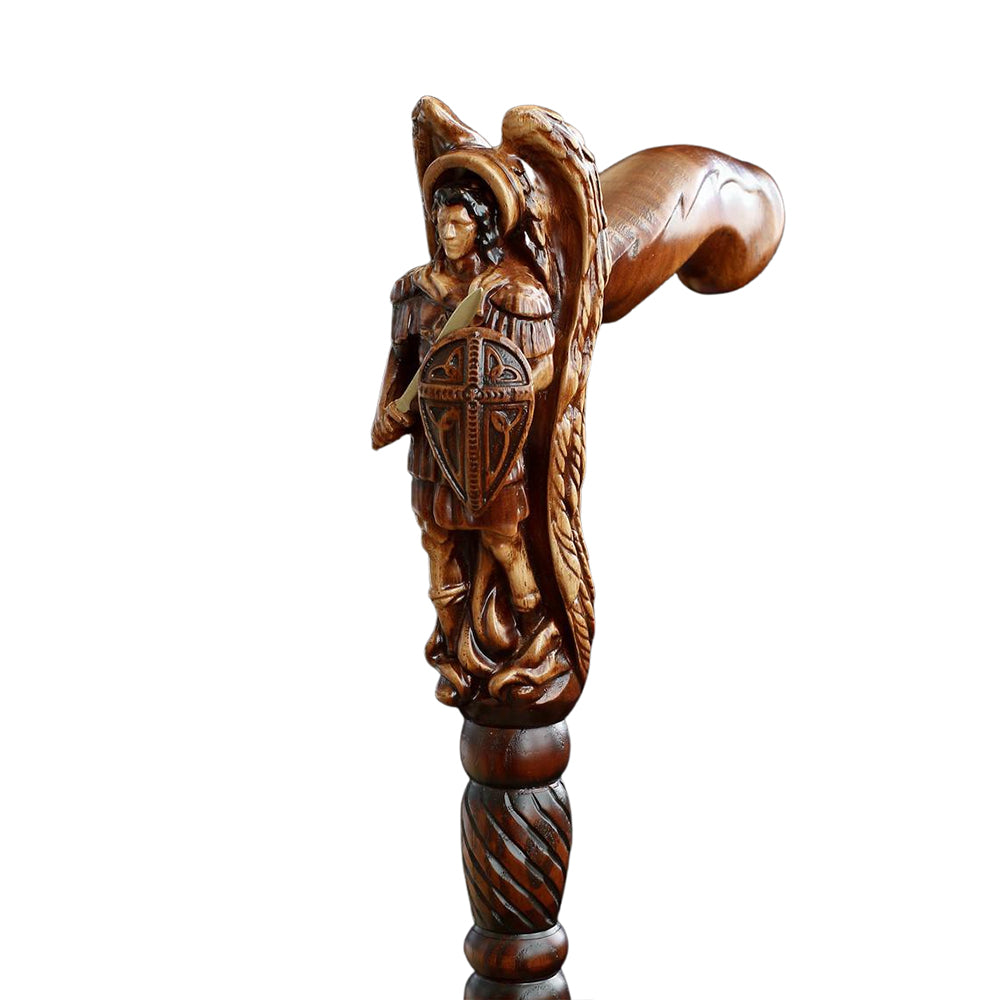 Archangel Michael Artisan Intricate Hand-Carved Walking Cane