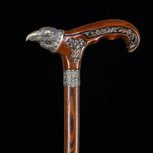 Raven Head Bronze & Wood Artisan Intricate Detail Design Cane