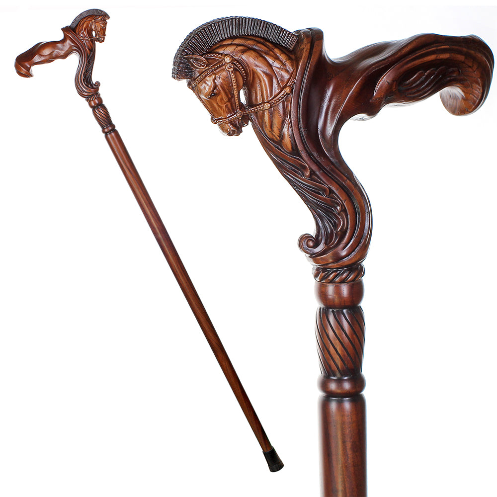 Horse Ergonomic: Intricate Handcarved Cane (Right Hand)