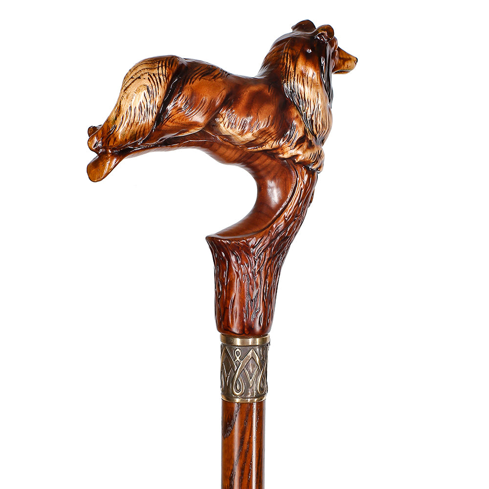 Collie Dog: Artisan Intricate Detail Handcarved Cane