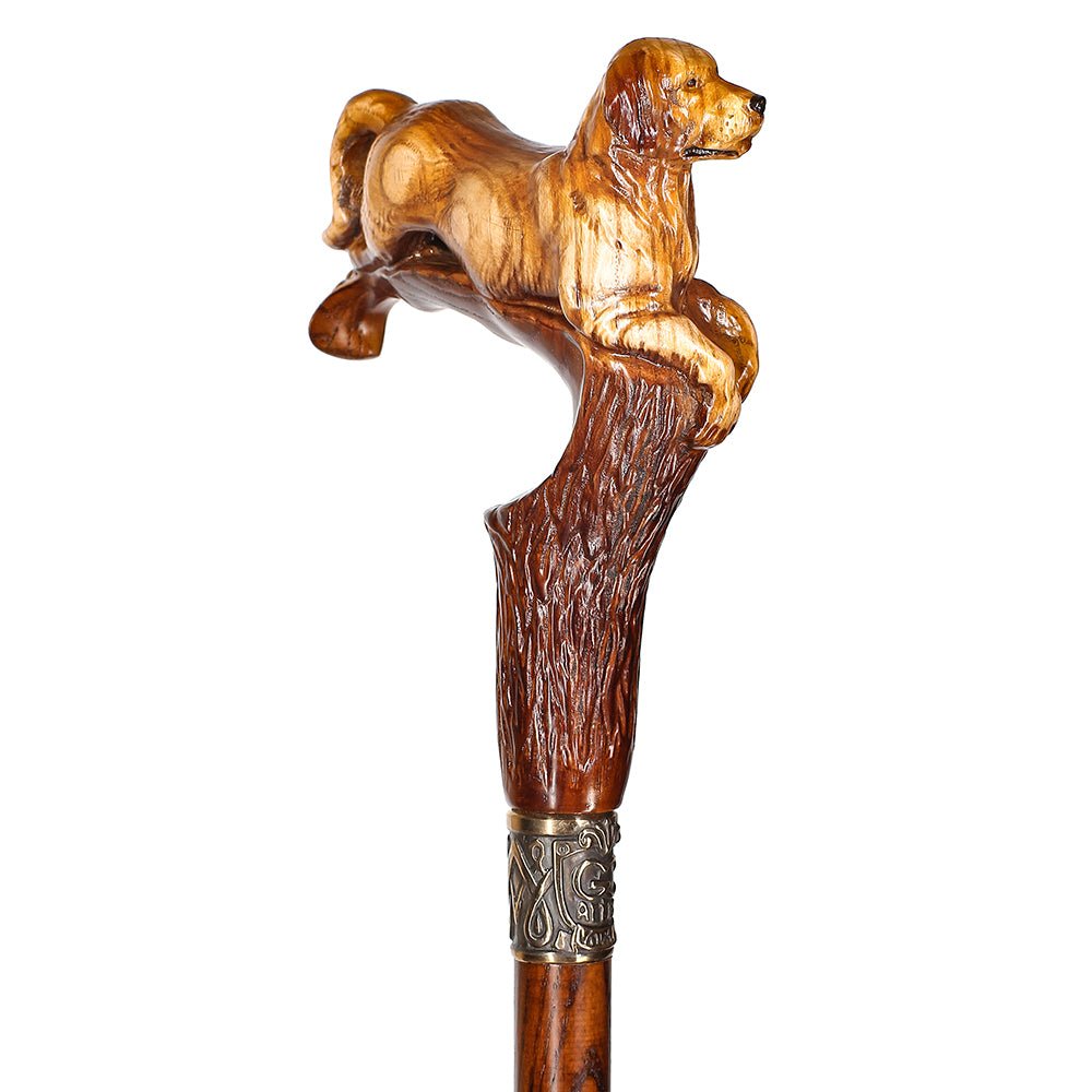 White Labrador Dog Light Wood Artisan Intricate Handcarved Cane