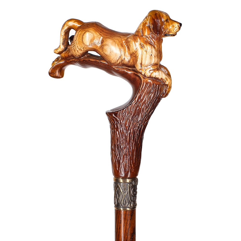 White Labrador Dog Light Wood Artisan Intricate Handcarved Cane