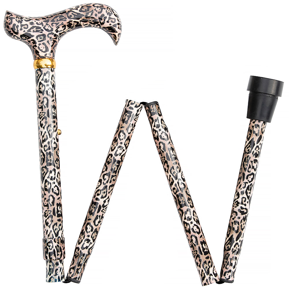 Leopard Derby Adjustable Folding Walking Cane