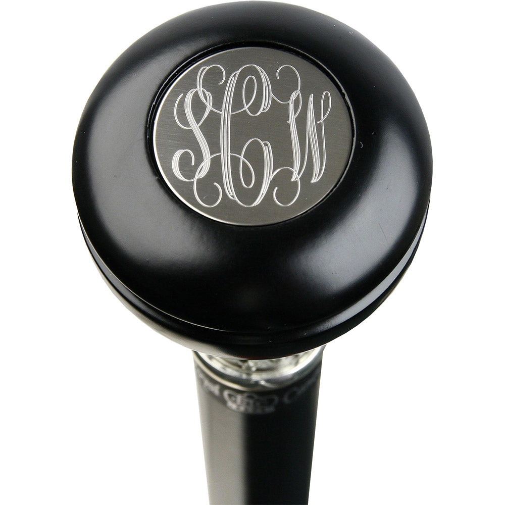 Personalized Engraved Knob Stick: Black Beechwood Shaft