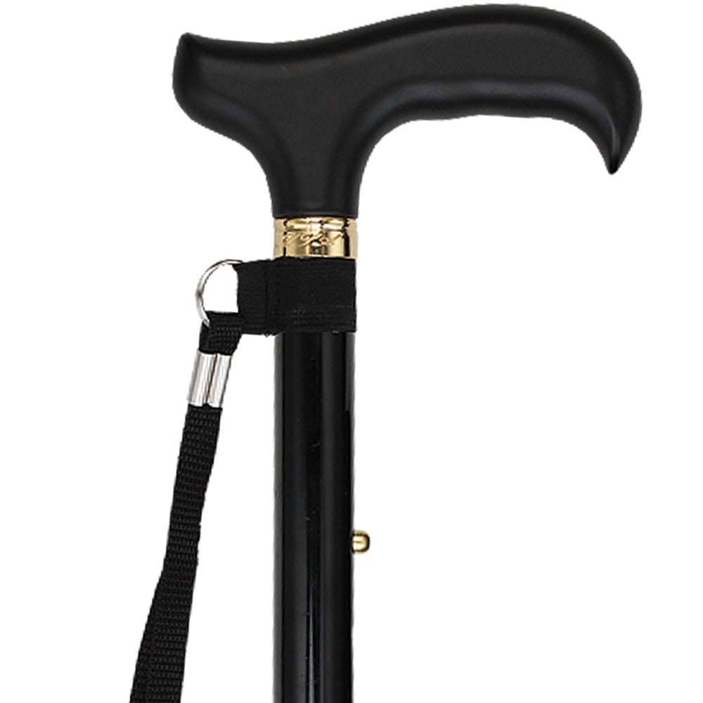 Black: Adjustable Folding Derby Walking Cane Wooden Handle