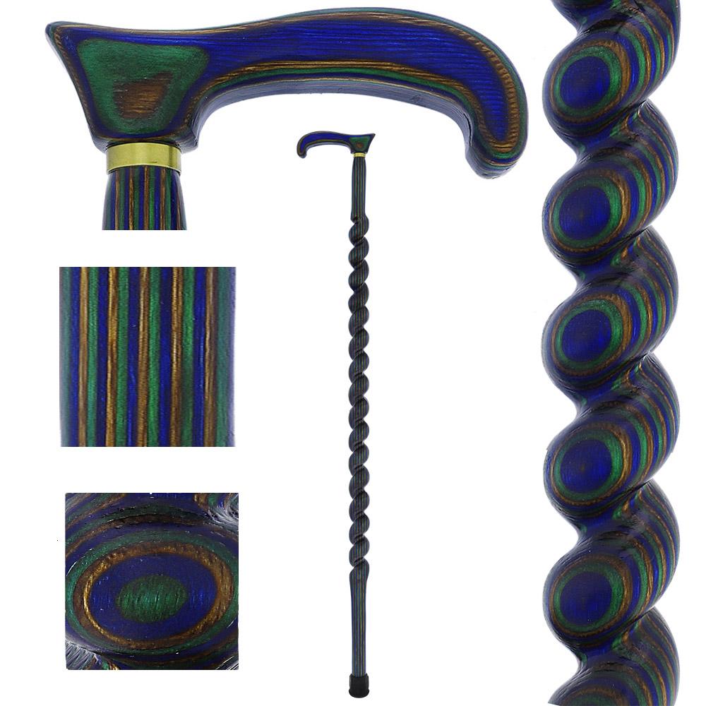 USA-Made Twisted Spiral Cane: Blue Green & Brown Laminate