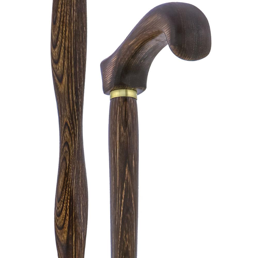 USA-Made Twisted Brown Derby Cane: Unique Colorwood Laminate