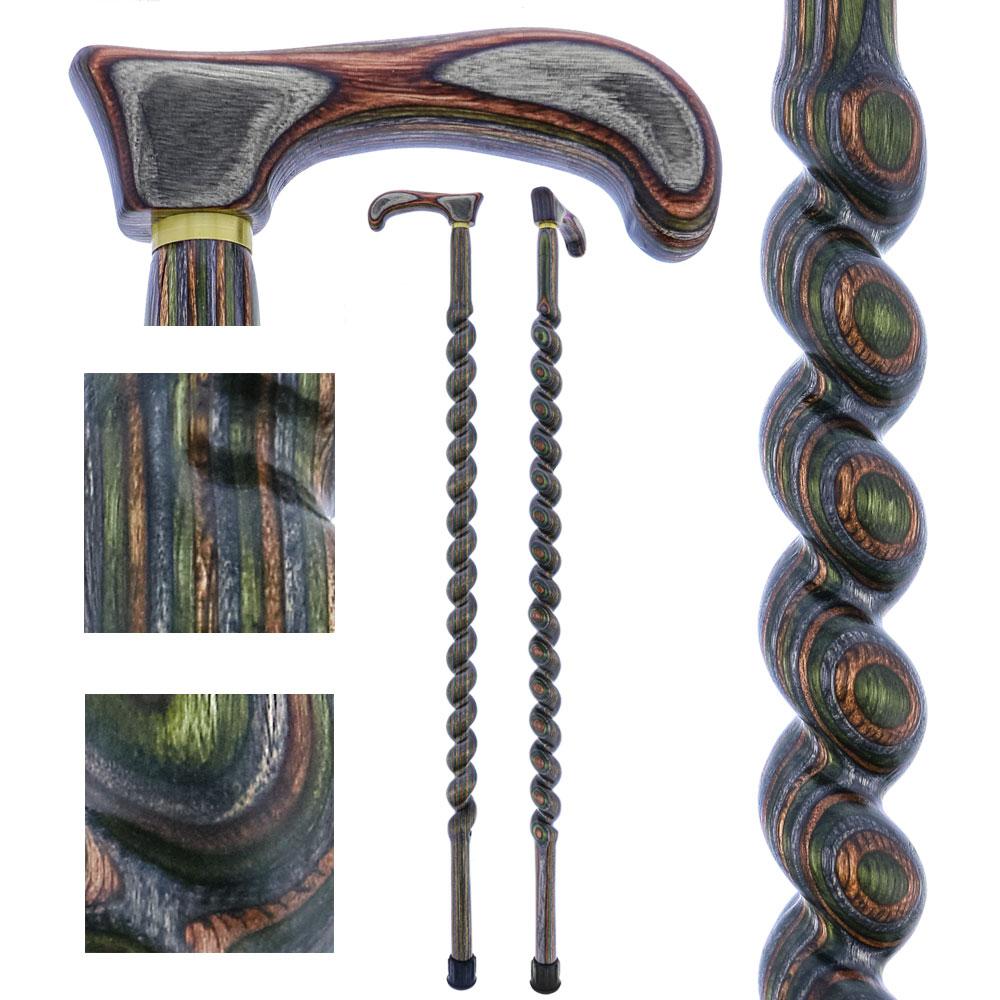 USA-Made Twisted Spiral Cane: Camo Durable Colorwood Laminate