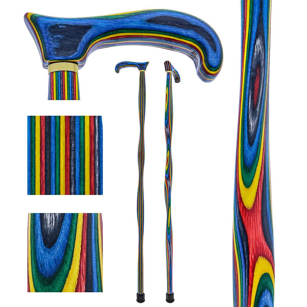 USA-Made Twisted Candy Swirl Cane: Vibrant Colorwood Laminate