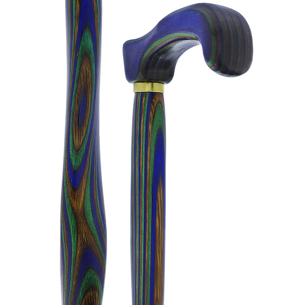 USA-Made Twisted Design Cane: Green, Blue & Brown Colorwood