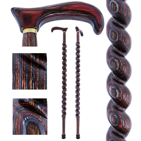 Natural Red Colortone Spiral Derby Cane with Birchwood Shaft