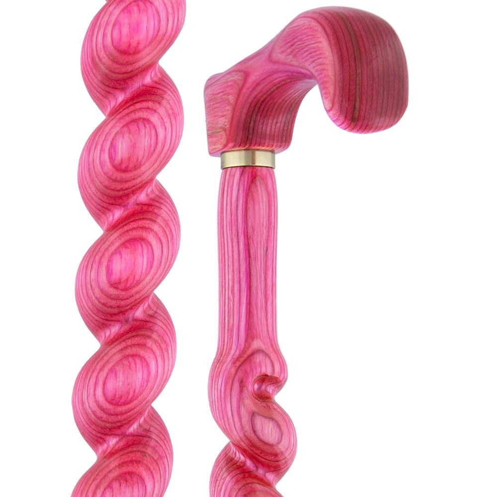 USA-Made Twisted Spiral Cane: Pink Vibrant Colorwood Laminate