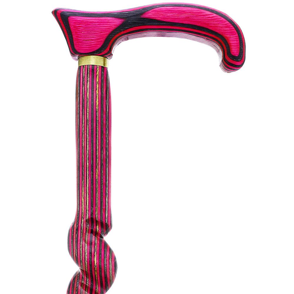 USA-Made Twisted Spiral Cane: Pink & Black Vibrant Laminate