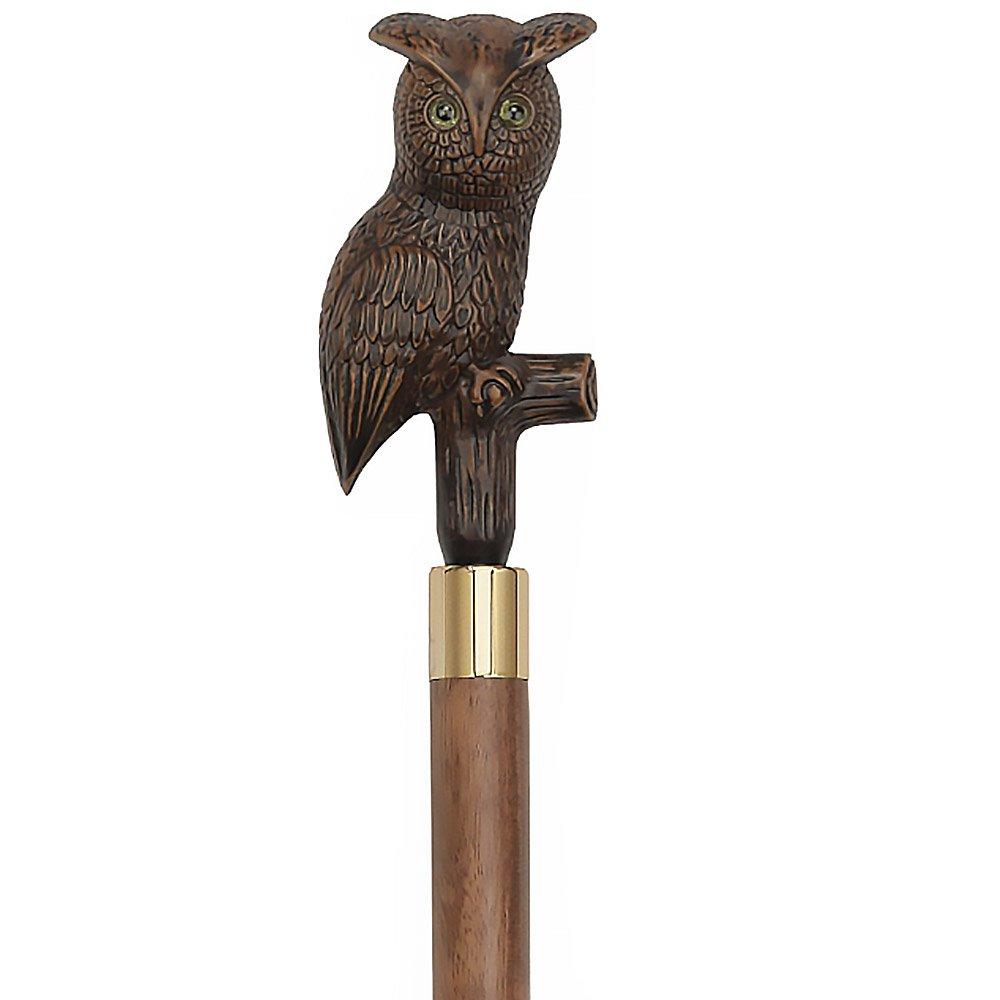 Brown Perched Owl Imitation Wood Handle Cane - Italian Handle