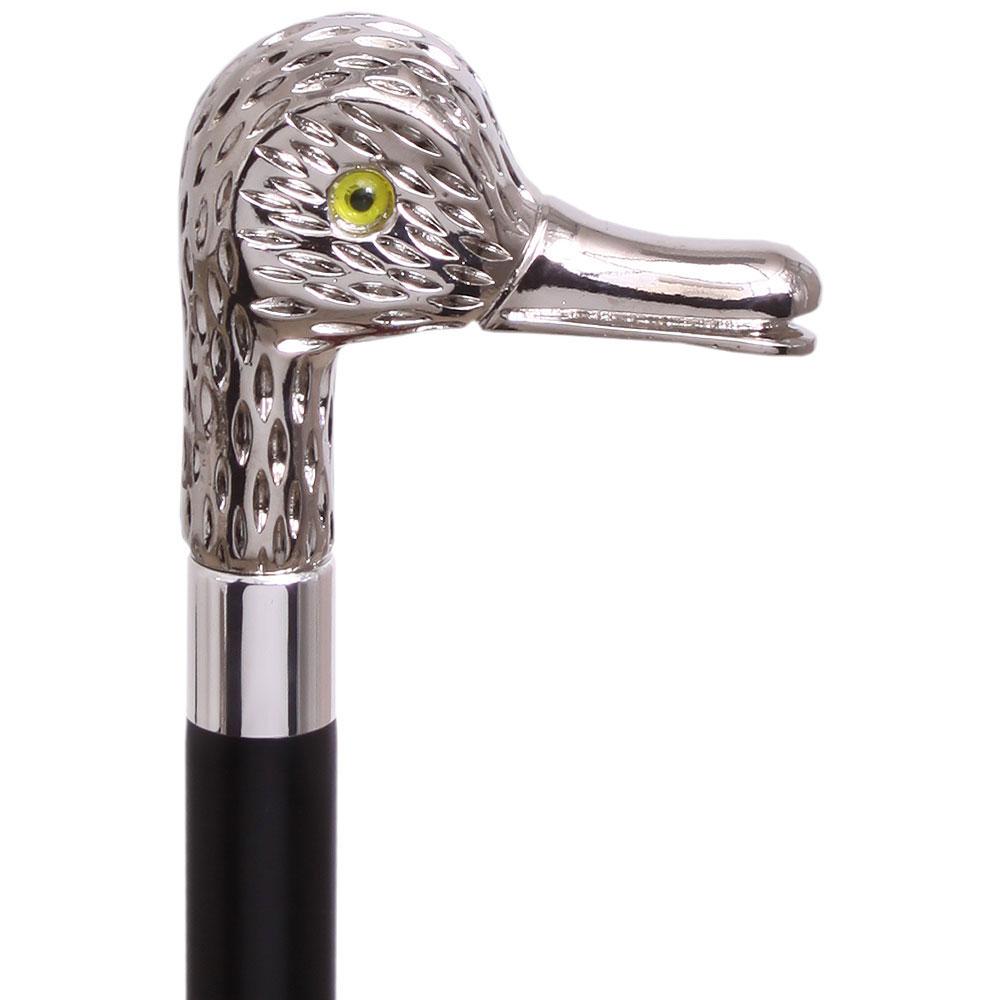 Feathered Duck Nickel Plated Handle Cane Italian Handle w/ Custom