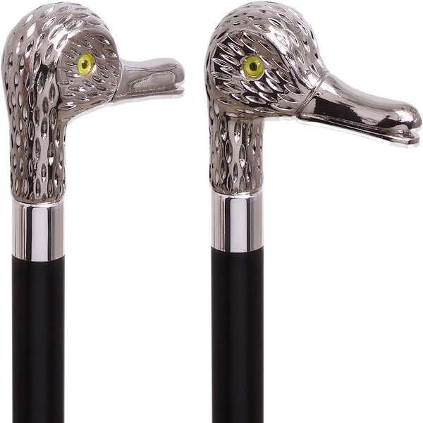 Feathered Duck Nickel Plated Handle Cane Italian Handle w/ Custom