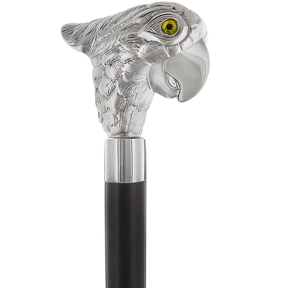 Lively & Exotic Parrot Nickel Plated Cane w/ Custom Shaft & Collar