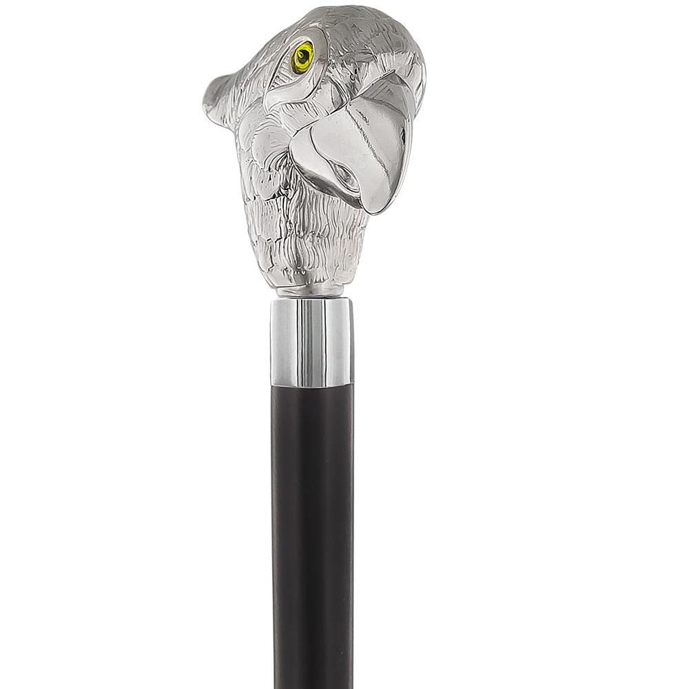 Lively & Exotic Parrot Nickel Plated Cane w/ Custom Shaft & Collar