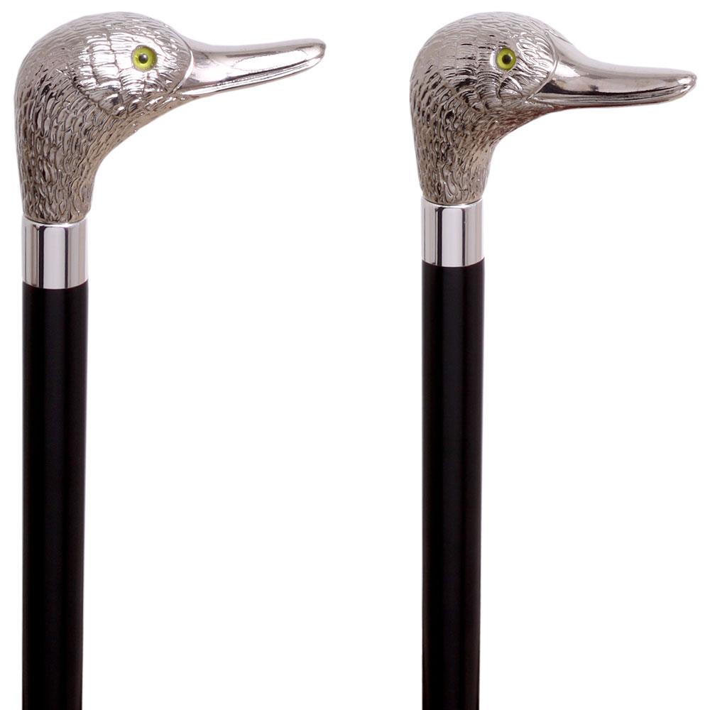 Mallard Duck Nickel Plated Handle Italian Handle Cane w/ Custom Shaft