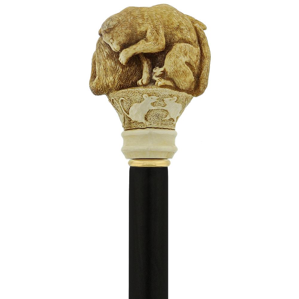 Comoys Double Feline Cat Handle Walking Cane w/ Custom Shaft and