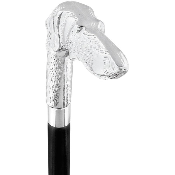 Long Nosed Dog Nickel Plated Handle Walking Cane - Italian Handle w/
