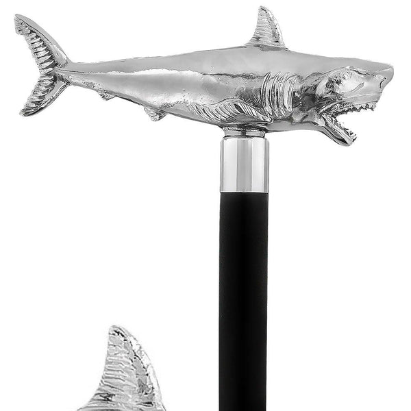 Great White Shark Nickel Plated Handle Cane w/ Custom Shaft & Collar