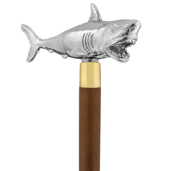 Great White Shark Nickel Plated Handle Cane w/ Custom Shaft & Collar