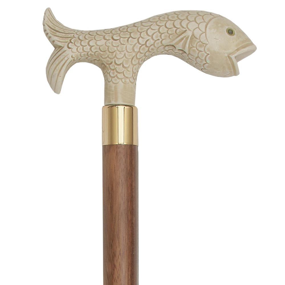 Faux Ivory Fish Handle Walking Cane-Italian Handle w/Custom Shaft and