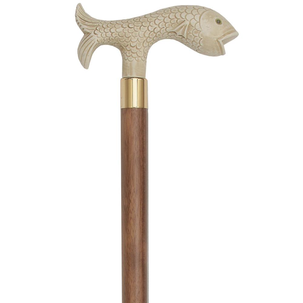 Faux Ivory Fish Handle Walking Cane-Italian Handle w/Custom Shaft and