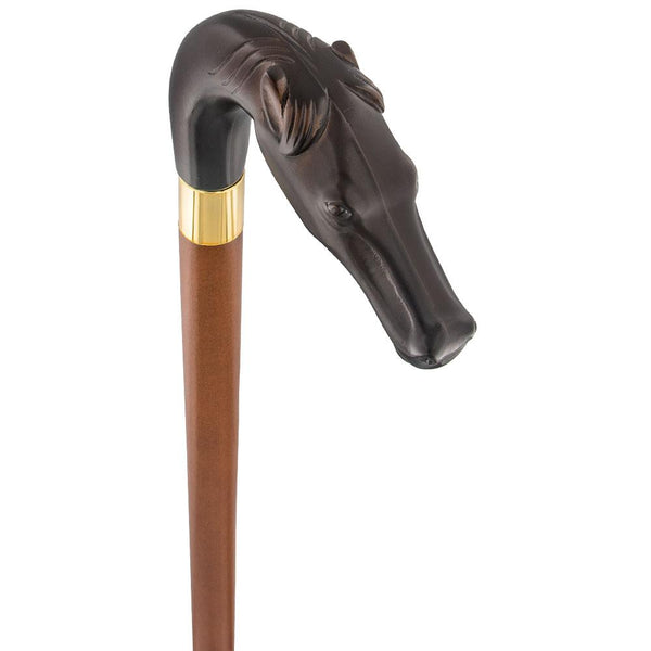 Brown Racing Dark Horse Walking Cane - Italian Handle w/ Custom Shaft