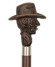 Western Brown Cowboy with Hat Imitation Wood Cane - Italian Handle with ...