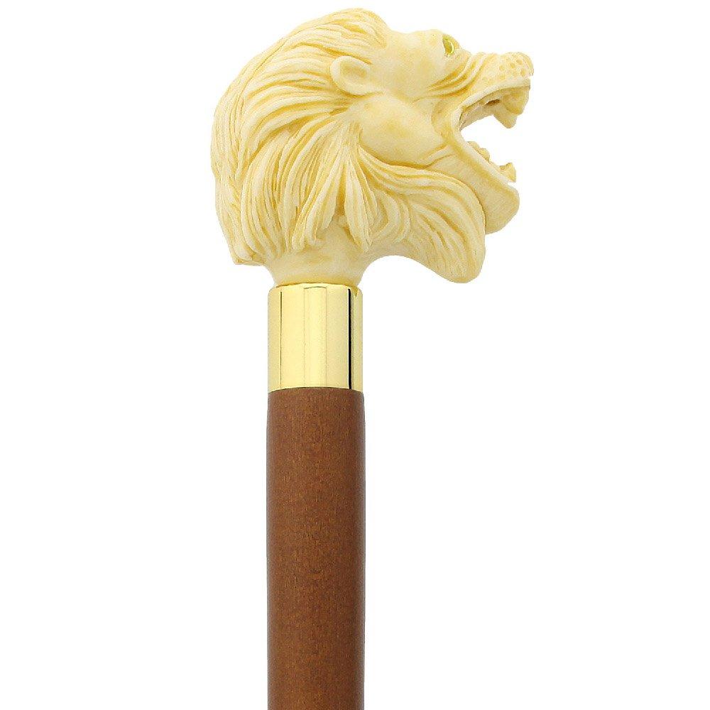 Ferocious Faux Ivory Roaring Lion Knob Handle Walking Cane w/ Custom